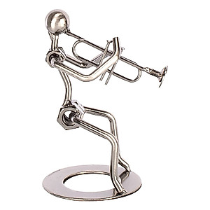 Broadway Gift 6" Silver Tone Trumpet Player Figurine - Metal Trumpeter Figure - Tabletop Musician Figurine for Trumpet Players