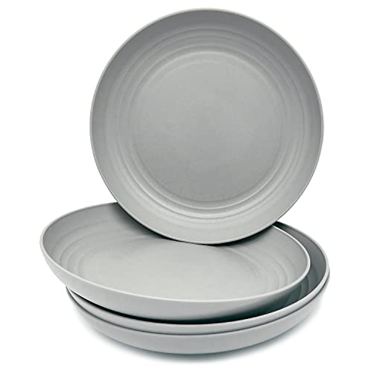 KITWILD Wheat Straw Plates, Unbreakable Dinner Plates, Lightweight Plastic Plates Reusable Plates Set, BPA free, Dishwasher & Microwave Safe, Perfect for Dinner Dishes (4 Pack, Gray)