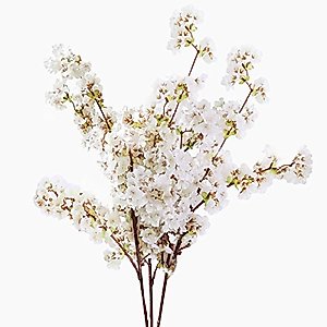 Yinhua 39 Inch Artificial Cherry Blossom Branches Flowers Stems Silk Tall Fake Flower Arrangements for Home Wedding (Cherry Blossom, Pack of 3)