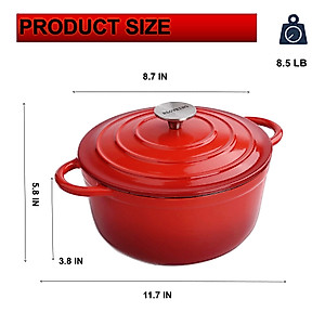 4.5 QT Enameled Cast Iron Dutch Oven with Lid Round Dutch Oven Big Dual Handles Classic Round Pot for Home Baking, Cooking, Red