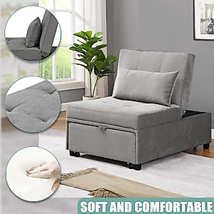 GEEVIVO Sleeper Chair Bed, Convertible Chair Bed 4 in 1 Multi-Function Folding Ottoman Bed Sofa Bed Modern Linen Fabric with Adjustable Backrest for Living Room/Small Apartment