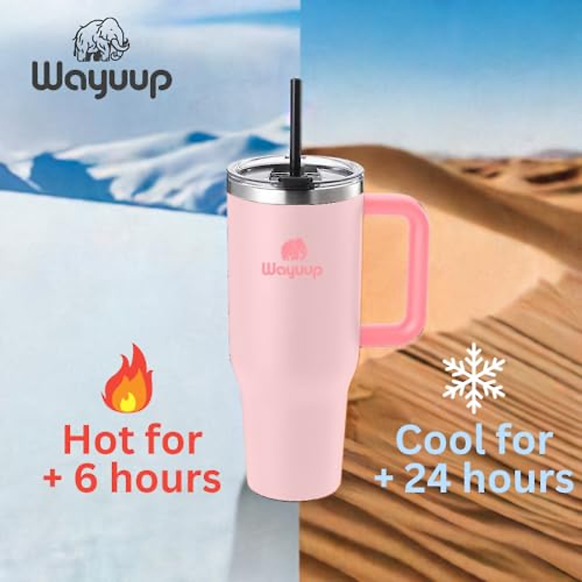 Wayuup 40 oz Tumbler with Handle and Straw Lid, Stainless Steel Vacuum Insulated Double Wall Water Bottle Leak-proof, Non Slip more than 24 Hrs or Hot for 6 Hrs (Flamingo), WPM40