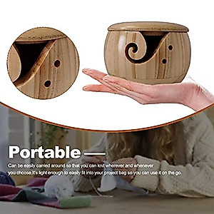 gofidin Craft DIY Arts with Handmade Holes Knitting Crochet Weaving Tool Wool Holder Organizer Wooden Yarn Bowl Woolen Knitting Storage Basket(2)