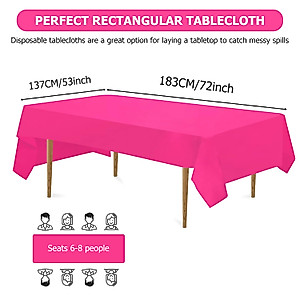 NIWIN 2 Pack Hot Pink Tablecloth Plastic Party Table Cloth Rectangle Disposable Table Cover for Various Parties Birthday Decoration, 72" x 53"