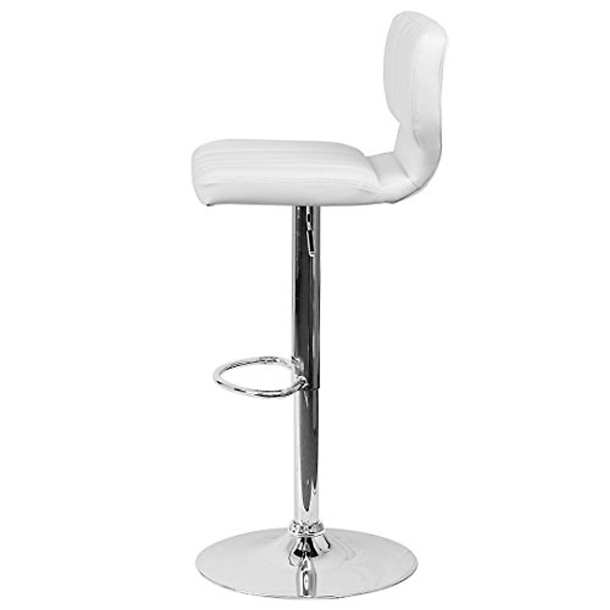 KLS Modern Barstools Adjustable Hydraulic 360 Degree Swivel Stable Steel Frame Padded Vinyl Cushion Low Back Seat Design Dining Chair Pub Stool - Set of 2 White # 1969