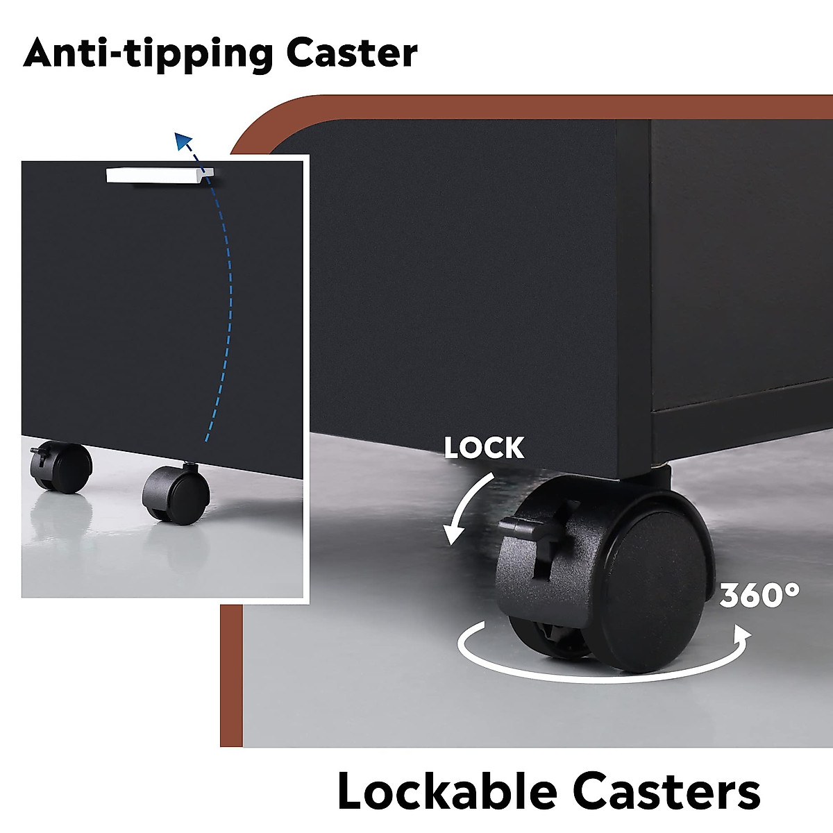 DEVAISE 3 Drawer Wood Mobile File Cabinet, Rolling Filing Cabinet for Letter/A4 Size, Black