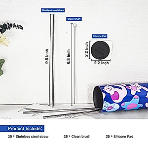 AGH 25-Pack Reusable Stainless Steel Metal Straws & Rubber Bottoms for Sublimation Tumblers 20 oz with 25-Pack Stainless Steel Metal Straws, 25-Pack Straw Cleaner Brush and 25-Pack Silicone Bottoms