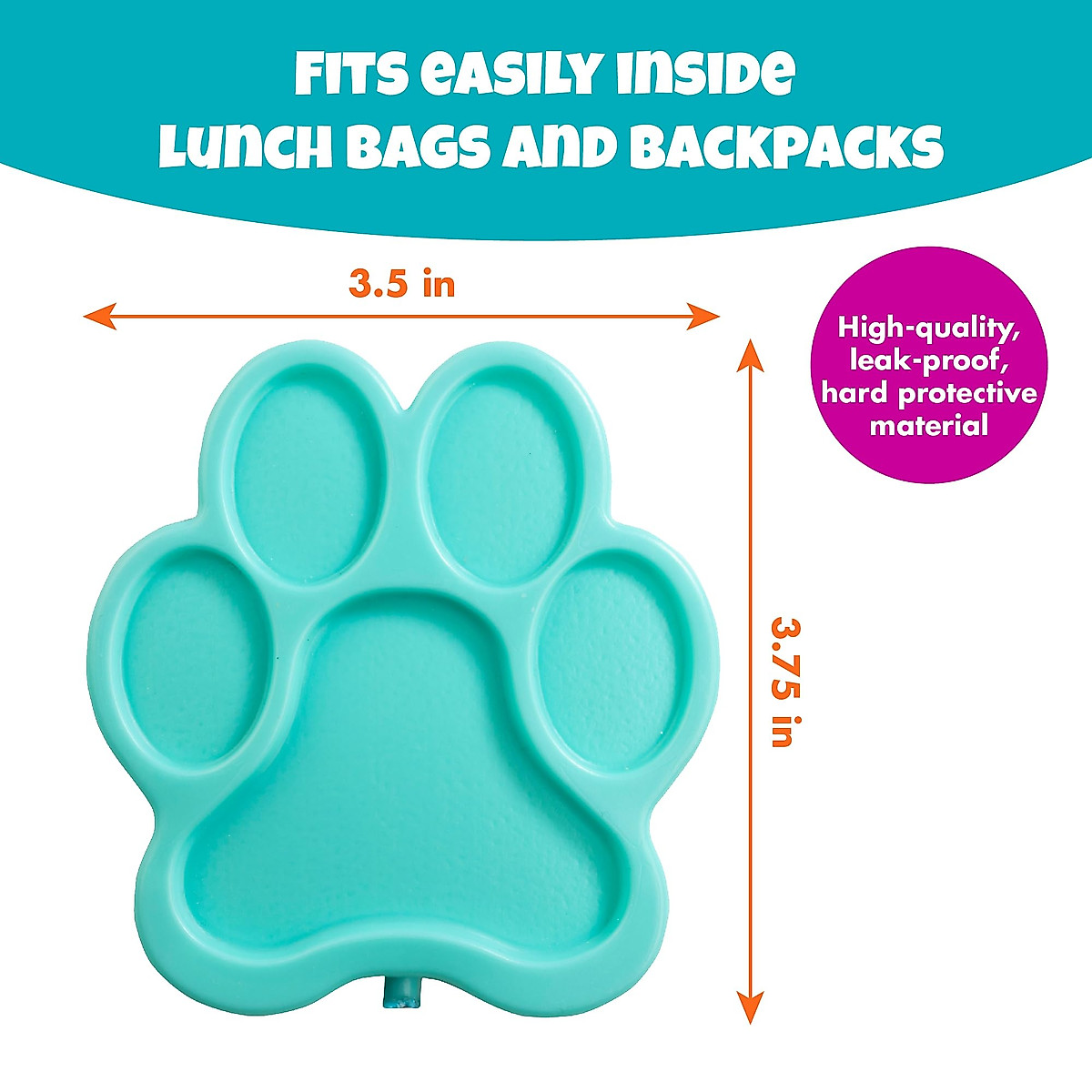 Bentology Paw Themed Hard Ice Packs - 3 Pack, Enhance Lunch with Color and Personality, No Wear and Tear, Reusable, BPA Free, Easy to Wash and Fit in Lunch Bag