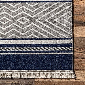 nuLOOM Ivey Modern Striped Indoor/Outdoor Fringe Area Rug, 8' x 10', Blue