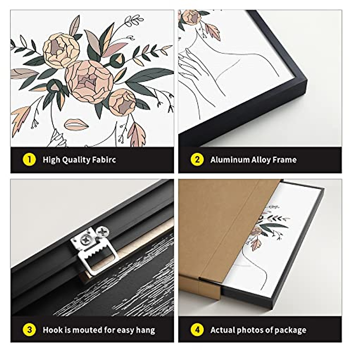 GXOBOCX Canvas Wall Art Modern Abstract Art Blossom on Woman Face Prints Artwork Minimalist Line Art for Living Room Bathroom Decor (Black Framed,16x22 inches)