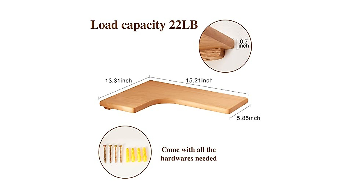 TREOAKWIS Oak Corner Shelf – Stylish Floating Storage Solution