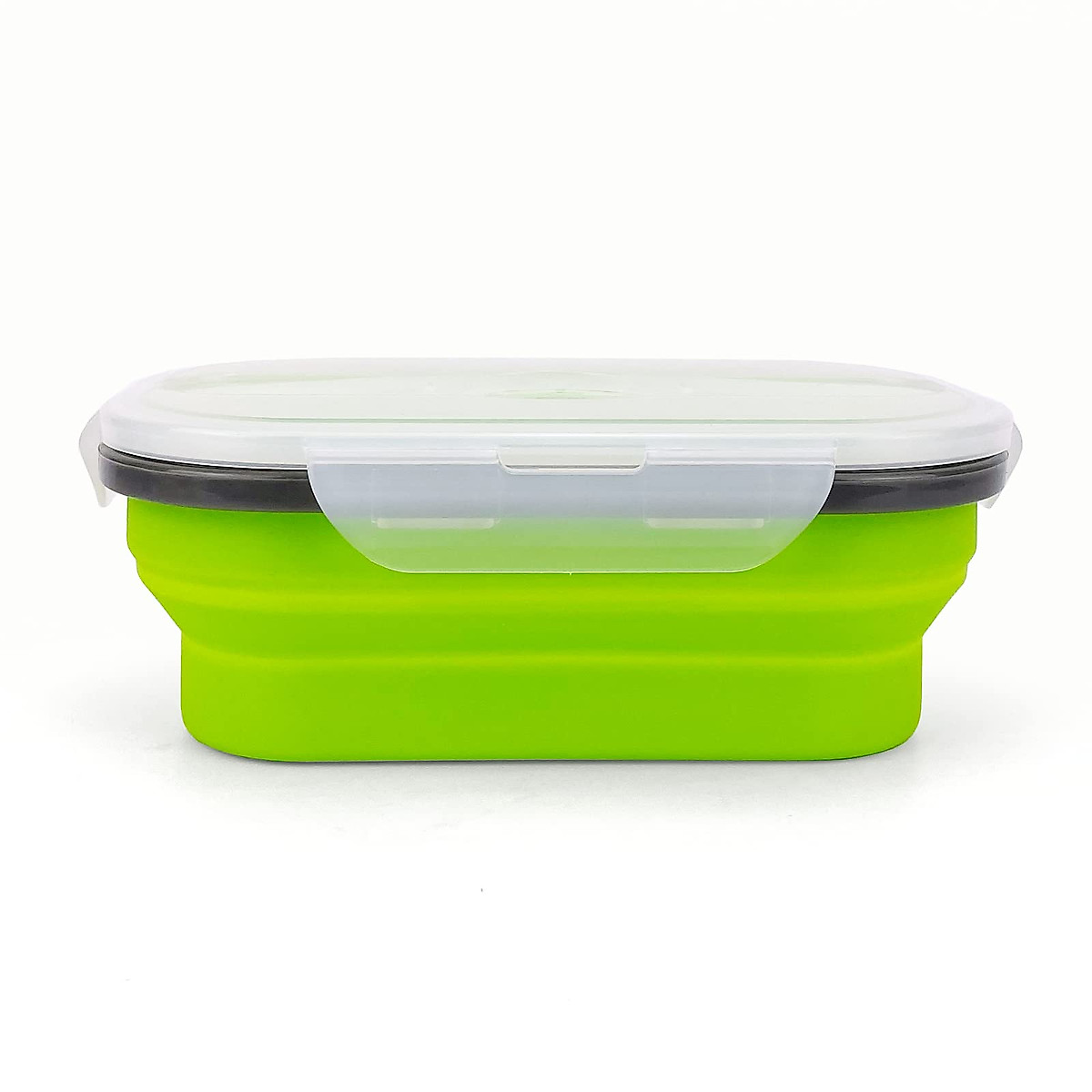 EcoMorning Green Silicone Lunch Container Bento Lunch Box Collapsible Food Storage Container with Airtight Lid and Fork, Ideal For Lunch, Camping, 800ML