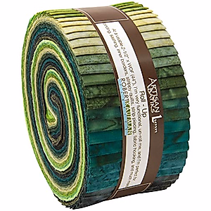 Robert Kaufman Artisan Batiks Prisma Dyes Rainforest Green Jelly Roll Up, 40 2.5x44-inch Cotton Fabric Strips