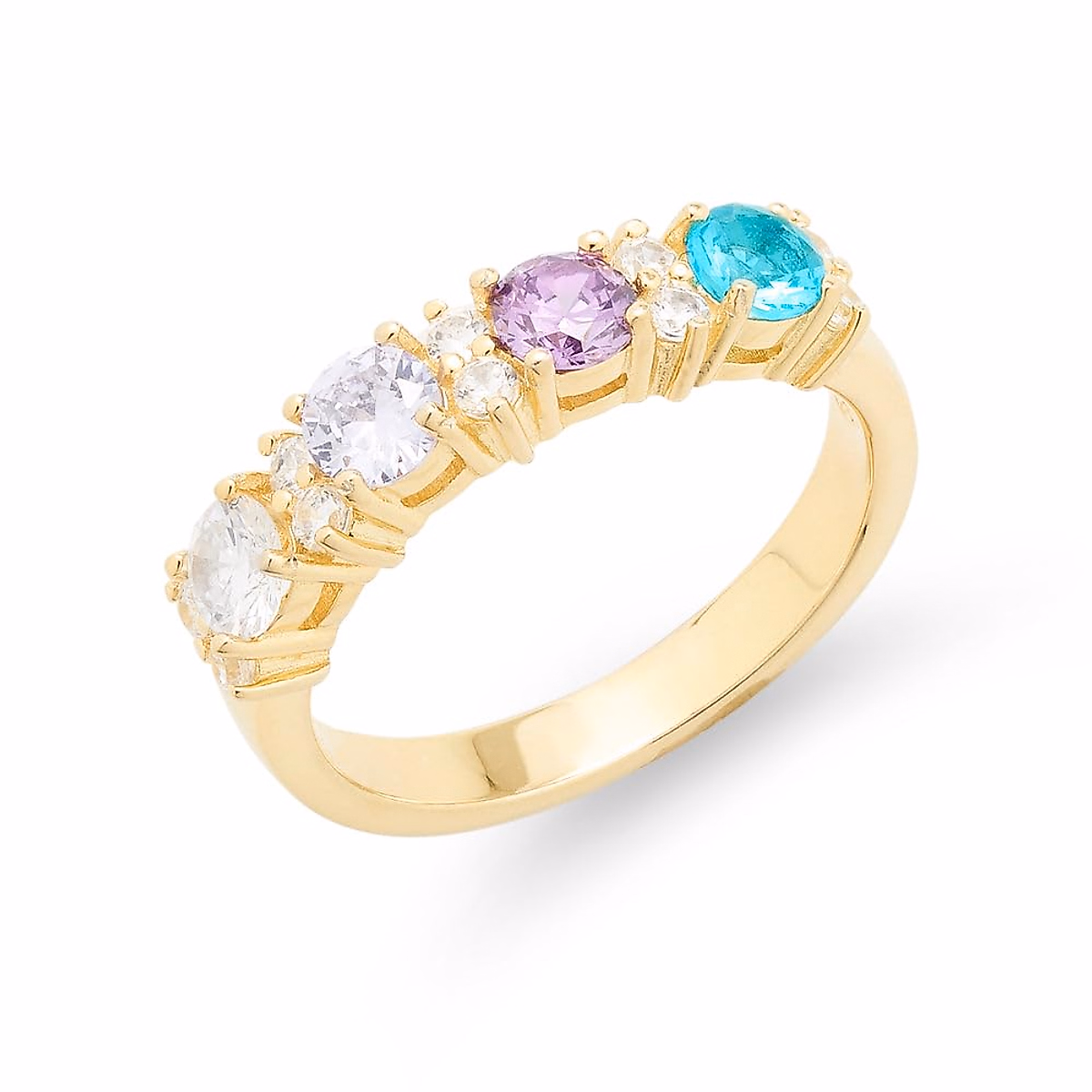 EVE'S ADDICTION Women's Gold Tone Personalized 4 Stone Simulated Birthstone Eternity Ring (ring size 8) - Custom Birthstone Ring for Mom - Mother's Ring - Gifts for Mom