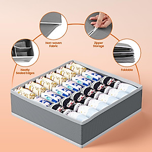 12-Pack Closet Drawer Organizer, 135 Cells Sock Underwear Organizer, Foldable Non-woven Dresser Fabric Storage Box Divider Bins for Bra, Socks, Underware, Ties, Clothes, Scarf and Swimsuit (Gray)