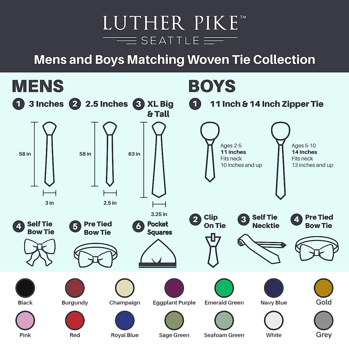 LUTHER PIKE SEATTLE Handmade Mens Pre Tied Zipper Ties For Men Woven Necktie: For Wedding Business Graduation White