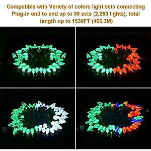 Silvom Green Christmas Lights, 25 LED Festive Lights, 16ft Faceted C9 String Lights, 120V UL Certified Indoor & Outdoor String Lights for Easter, Tree, Garden, Party, Patio, Fence, Holiday Decoration