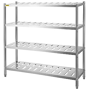 VEVOR Storage Shelf, 4-Tier Storage Shelving Unit, Stainless Steel Garage Shelf, 59.1 x 17.7 x 61 inch Heavy Duty Storage Shelving, 529 Lbs Total Capacity with Adjustable Height and Vent Holes