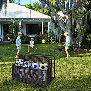 IDEALHOUSE Poolside Float Storage, Outdoor Storage, Patio Poolside Float Storage Basket, Storage Box, PE Rattan Outdoor Pool Caddy with Rolling Wheels for Floaties, Beach-Sturdy & Movable,Black-brown
