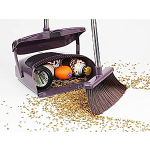 Broom and Dustpan Set Commercial Long Handle Sweep Set and Lobby Broom Upright Grips Sweep Set with Broom for Home Kitchen Room Office and Lobby Floor Dust Pan & Broom Combo Black