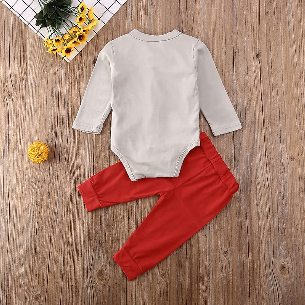 Bowanadacles Newborn infant baby boy clothes my 1st valentine day 3Pcs outfit long sleeve romper onesie heart pants (White+Gray+Red, 6-12 months)