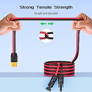 Bateria Power 3.3FT Solar Connector to XT60 Adapter Extension Cable, 12AWG Solar Panel to XT60 Charge Extension Cable for RV Foldable Solar Panel, Portable Power Station, Solar Generator (1PCS)