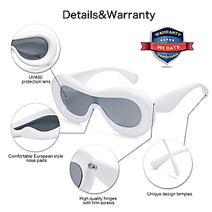 VANLINKER Oversized Thick Inflated Sunglasses Womens Mens Trendy Oval One Peice Glasses Funny Aesthetic Shades VL9729 White