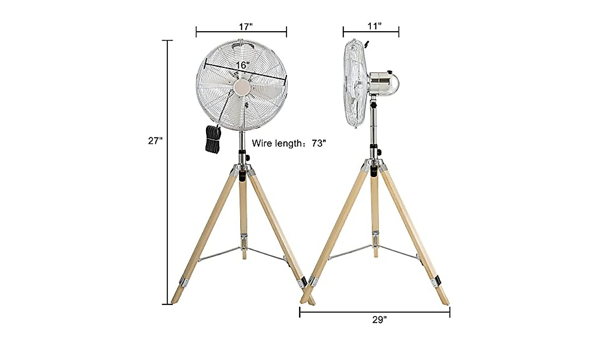 Simple Deluxe Retro Tripod Fan - 3 Speed Adjustable Fan