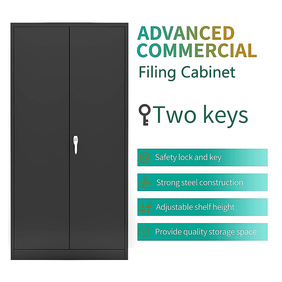 Aobabo 72 Inch Tall 2 Door Durable Locking Metal Storage Cabinet Organizer with 4 Adjustable Shelves and 2 Keys for Garages and Offices, Black