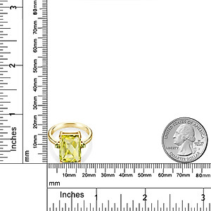 Gem Stone King 18K Yellow Gold Plated Silver Yellow Lemon Quartz and Green Peridot Ring For Women (6.95 Cttw, Emerald Cut Checkerboard 14x10MM, Gemstone Birthstone, Available In Size 5, 6, 7, 8, 9)