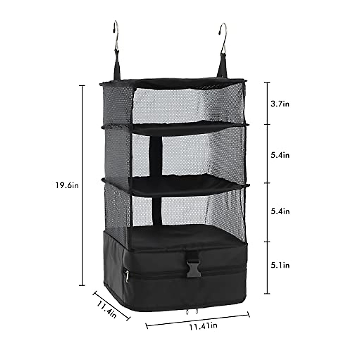 Surblue Hanging Closet Storage Bag Collapsible 3-Shelf Washable Oxford Fabric with 2 Hooks (L 11.41 * 11.41 * 19.68in, Black)
