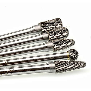 OSIDU Carbide Burrs Set 5pcs Extra Long Shank Carbide Rotery Burr File Double Cut 1/4 Inch Shank Long Burr Bits For Die Grinder Bits