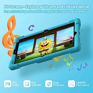 Headwolf Kids Tablet, Android Tablet for Kids 3GB RAM 64GB ROM Toddler Tablet with Case, Unisoc T310 Quad Core 8 Inch Tablet with Parental Control, Kids Software Pre-Installed, Dual Camera, WiFi, GPS