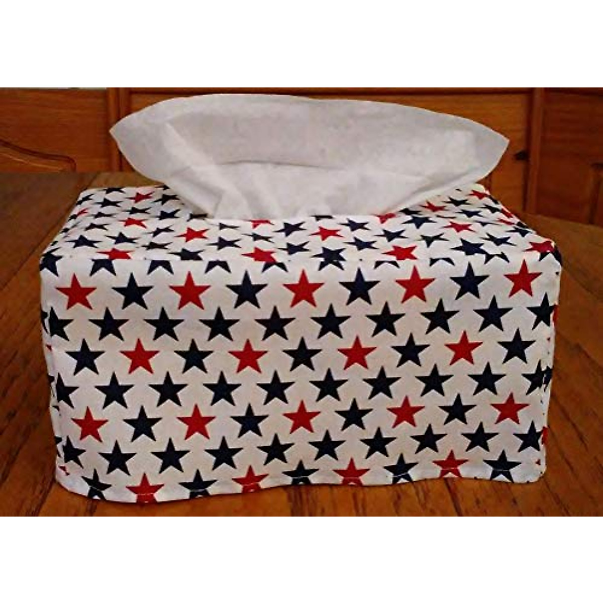 Tissue Box Cover, Rectangle, Patriotic Bold Red And Blue Stars on White Fabric Tissue Box Cover, Handmade, Free Shipping