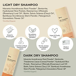 The Earthling Co. Dry Shampoo - Non Aerosol Volumizing Powder for Oil - Natural, Organic Ingredients for Brown and Black Hair - Talc-free formula with Rosemary Oil and Biotin (Dark Hair, 2.6 oz)