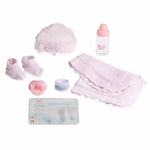 Real Girl Baby Doll 15" | Anatomically Correct | JC Toys - La Newborn | Made in Spain | Pink Knit Outfit & Accessories | Ages 2+