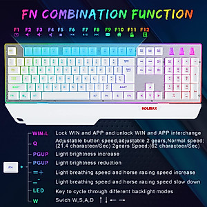 KOLMAX Rainbow Backlit Gaming Keyboard with Wrist Rest