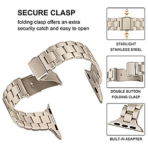 TRUMiRR Band for Apple Watch Series 8 7 41mm Starlight Women, Slim Stainless Steel Watchband Feminine Strap Replacement for iWatch SE Series 8 7 6 5 4 3 2 1 41mm 40mm 38mm