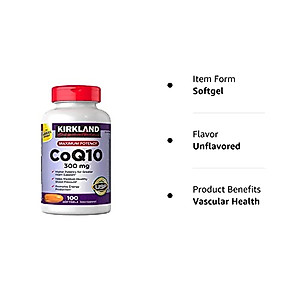 MVOWIZON Kirkland Signature Maximum Potency CoQ10 300 mg 100 Softgels Each, Purple