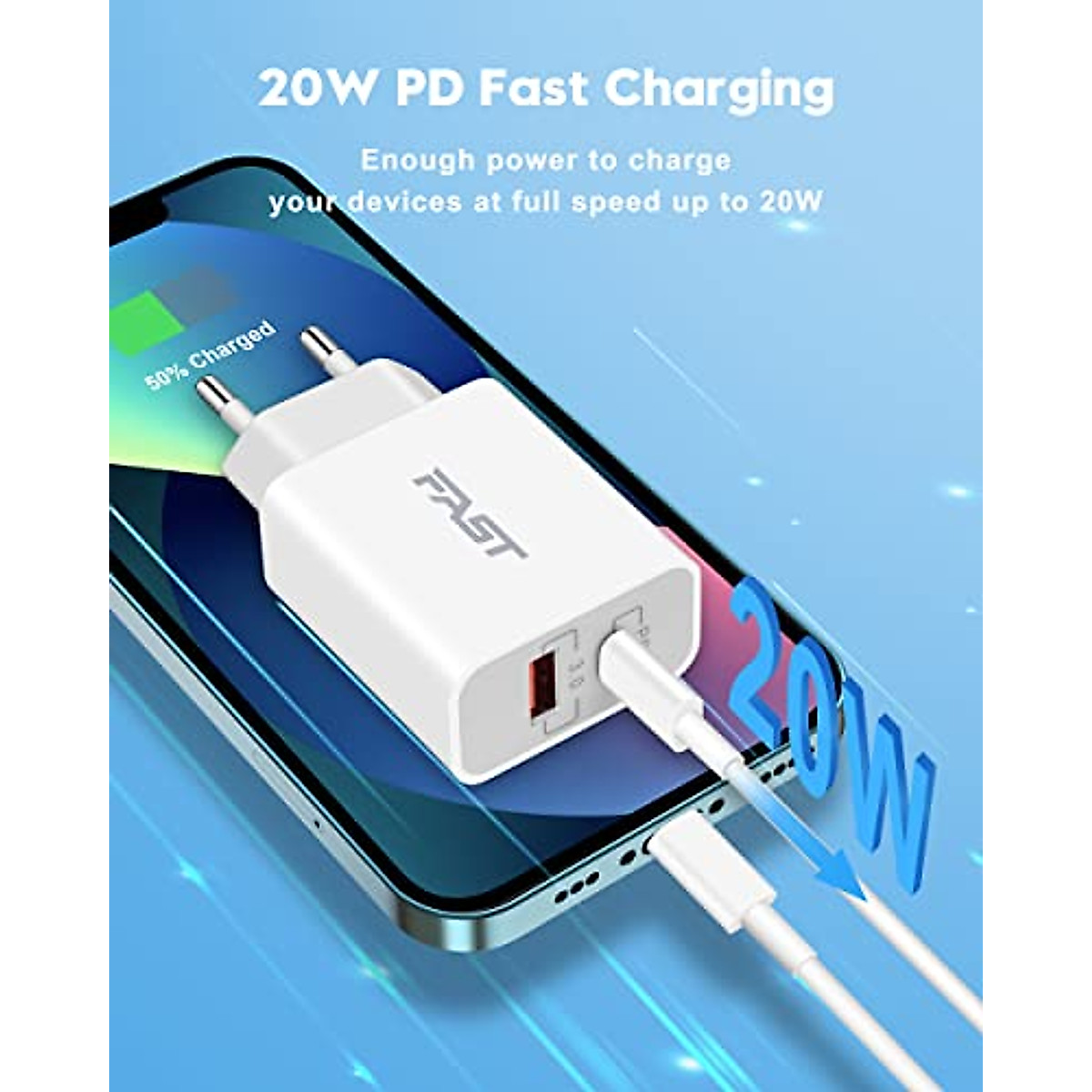 [3 Pack] European Travel Plug Adapter, JUNVANG International Power Adaptor with 20W Dual Port PD&QC 3.0 USB C Fast Charger Block for US to Most of Europe EU Germany France Italy Spain Iceland, Greece