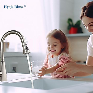 Hygie Rinse Pull Down Faucet Head Replacement with 11 Adapters Compatible with Moen Delta Kohler Curve Faucet Head, 3 Function Kitchen Sink Faucet Sprayer Head Fit Most Faucet, Brushed Nickel