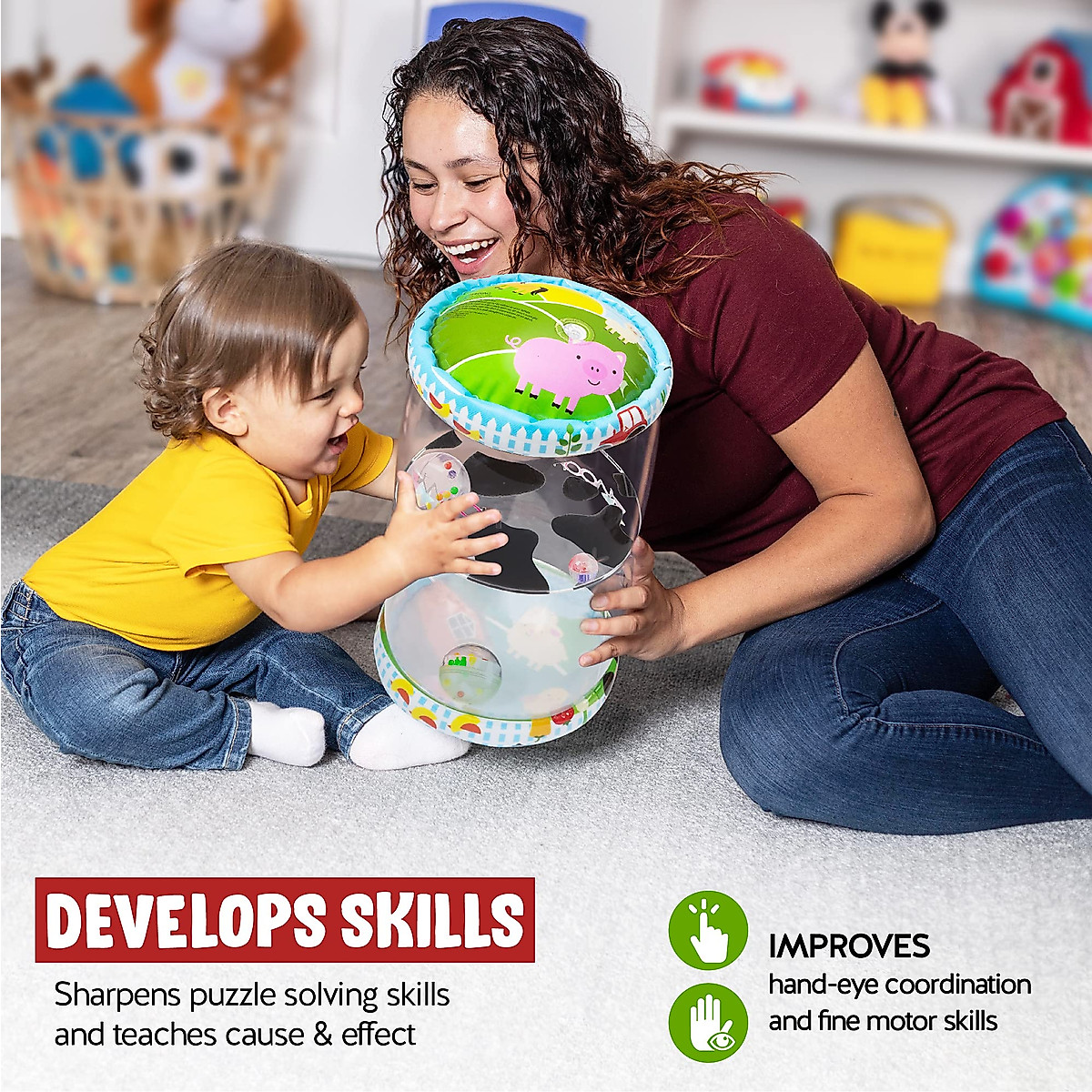 Hoovy Infant Crawling Toys | Toys for Crawling Babies | Crawling Toys for Babies 6-12 Months | Beginner Crawl Along Baby Roller | Drop Maze Tummy Time Activity Center | Early Development Jumbo Roller