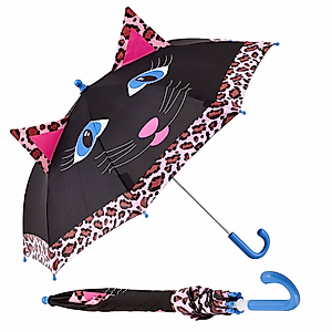 ShedRain Kids Umbrella for Girls & Boys - Pinch-Proof, Easy Grip Handle - Compact Children's School & Travel Umbrella with Large 38" Dome, Heavy Duty Steel Shaft & Fiberglass Ribs (Riley Cat)