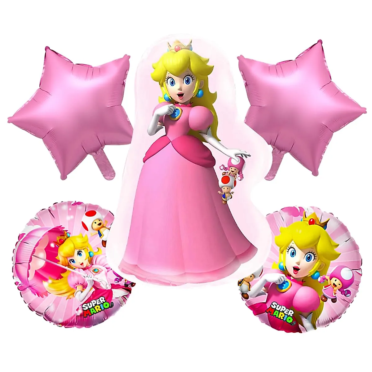 5Pcs Princess Peach Foil Balloons,Mario Theme Birthday Party Decorations Supplies for Girl (A)