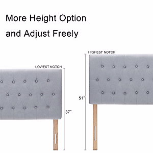 Kingfun Tufted Upholstered Queen Size Bed Headboard in Modern Button Design, Adjustable Solid Wood Head Board, Premium Linen Fabric Padded Headboards in Bedroom (Smoky Grey)