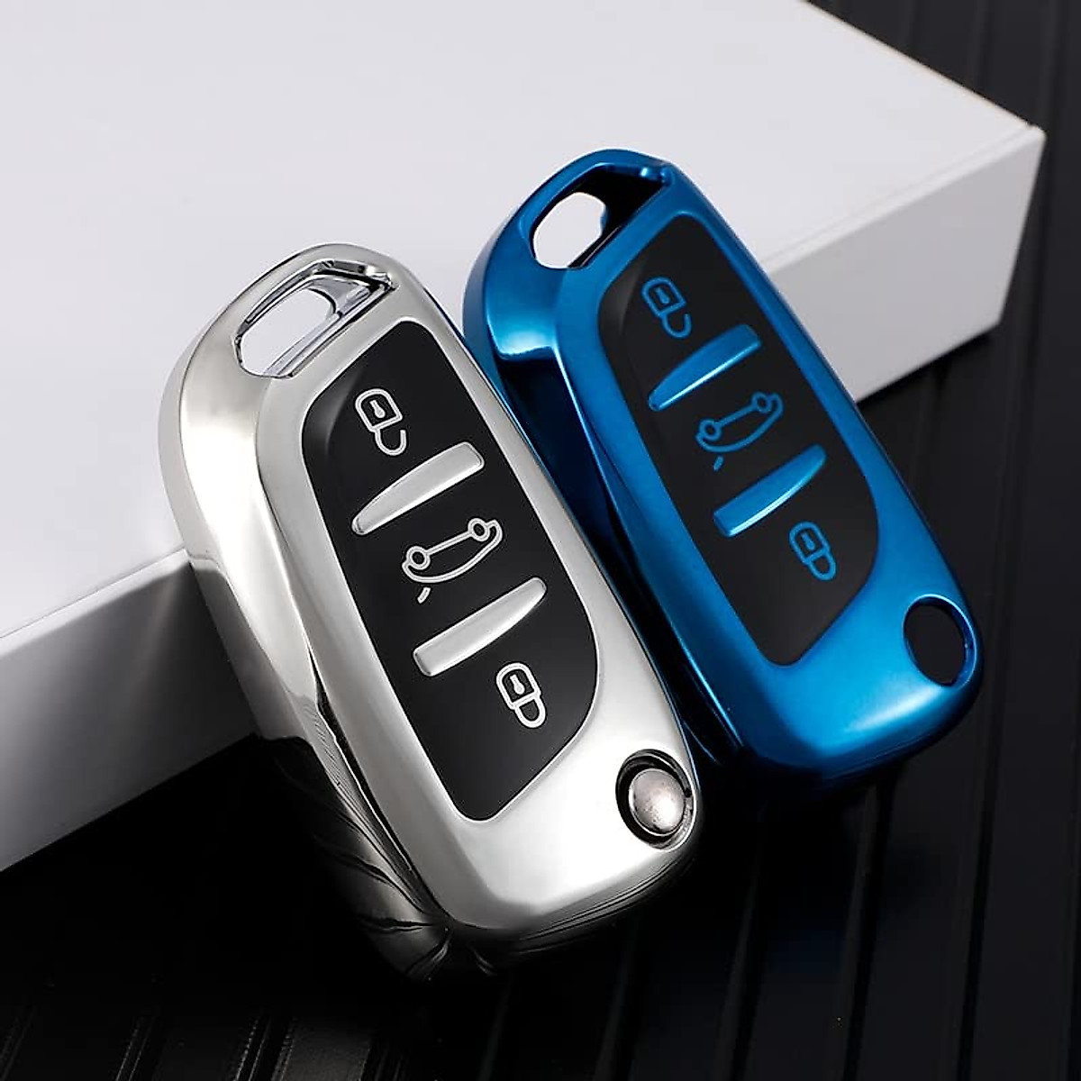 BNHUY Soft TPU Car Folding Key Bag Cover Case Shell Keychain for Peugeot Citroen C1 C2 C3 C4 C5 DS3 DS4 DS5 DS6 Protector Accessories (Color Name: Pink)