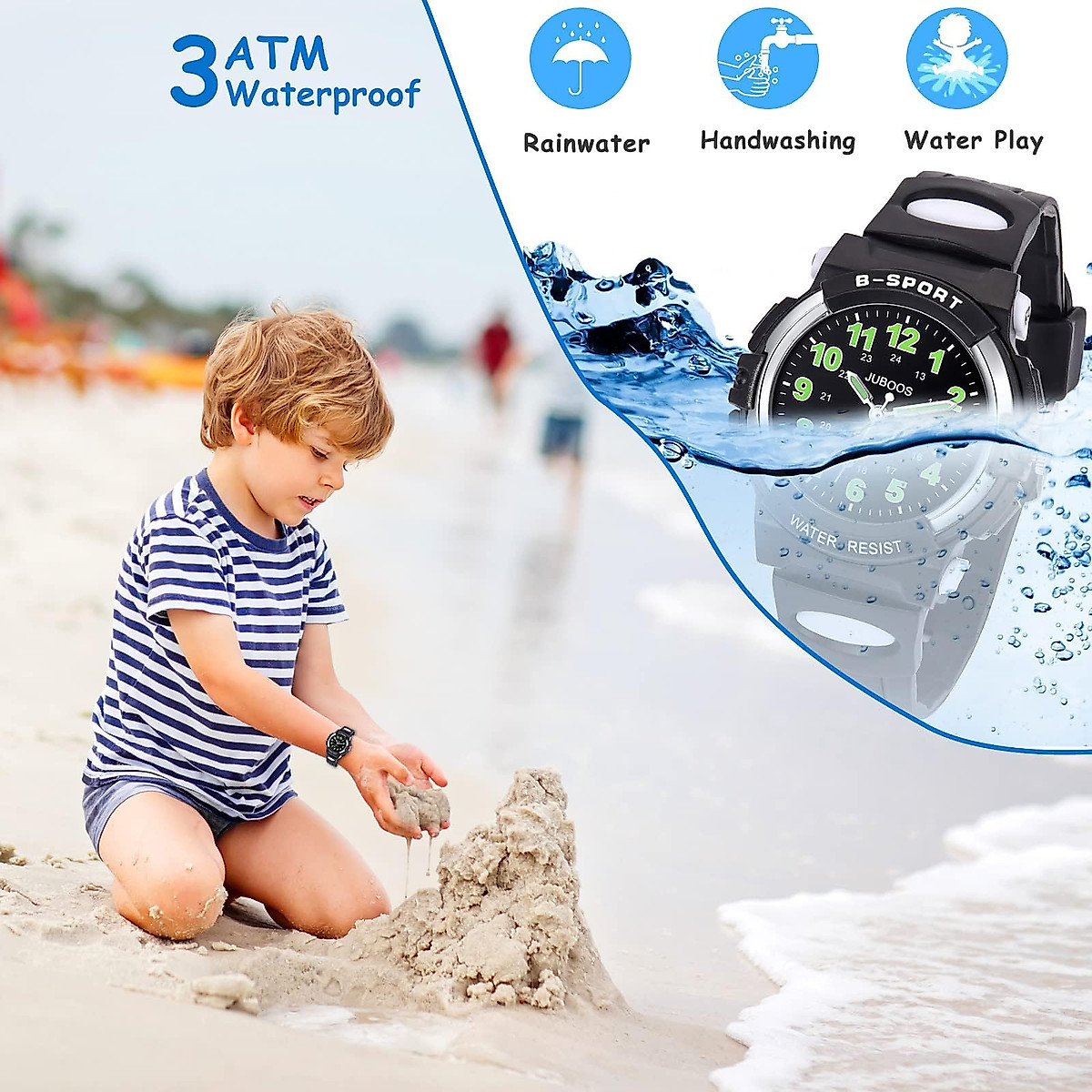 Juboos Kids Analog Watch, Childrens Waterproof Quartz Watch for 5-14 Years Old Boys Girls Time Teaching Sports Outdoor Wirstwatch