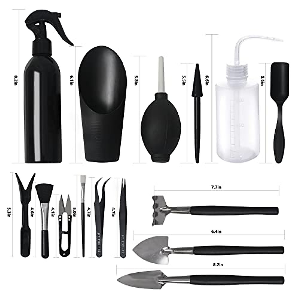 SDAE 15 Pieces Succulent Plants Tools,Mini Garden Hand Transplanting Succulent Tools Miniature Planting,Set for Indoor Miniature Garden Plant Care (Black)