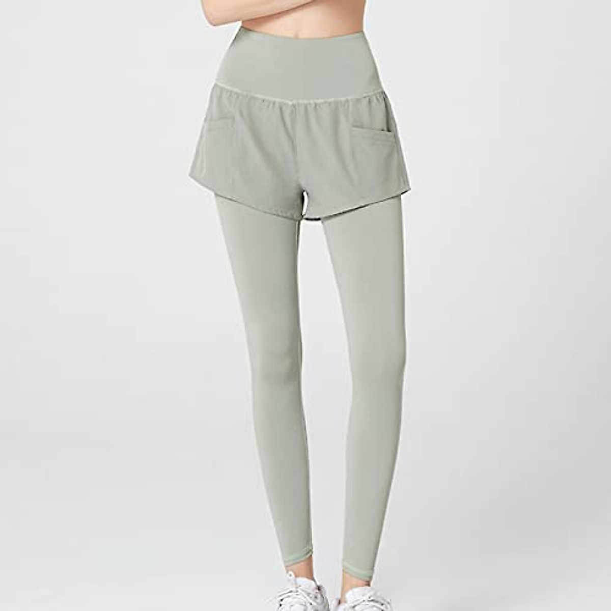 SMIDOW Amazon Mystery Boxes for Sale unclaimed pallets Womens 2 in 1 Pants High Waisted Leggings Drawstring Elastic Waist Tennis Pickleball Clothing Workout Tights Green L