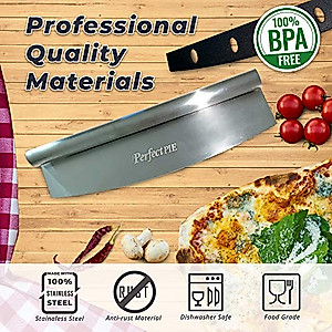 THE PERFECT PIE Premium Pizza Peel 12" x 14" Aluminum Pizza Paddle with Foldable Handle for Storage and 14” Rocker Cutter with Protective Cover. Gourmet Spatula and Cutter Set for Homemade Pizza.